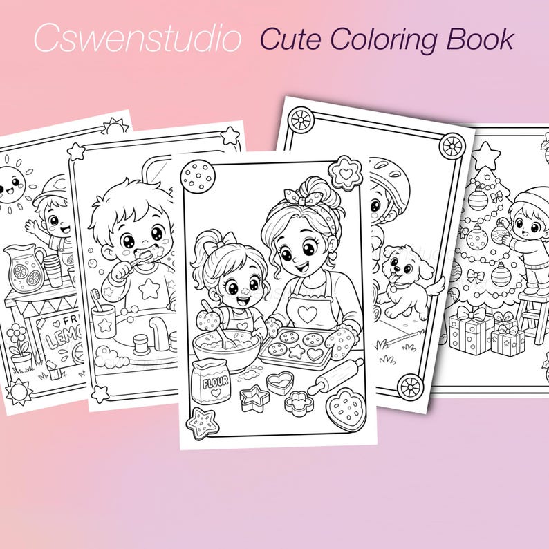 Cute Kids Coloring Book Printable PDF | 10 Pages Kawaii Children's ...