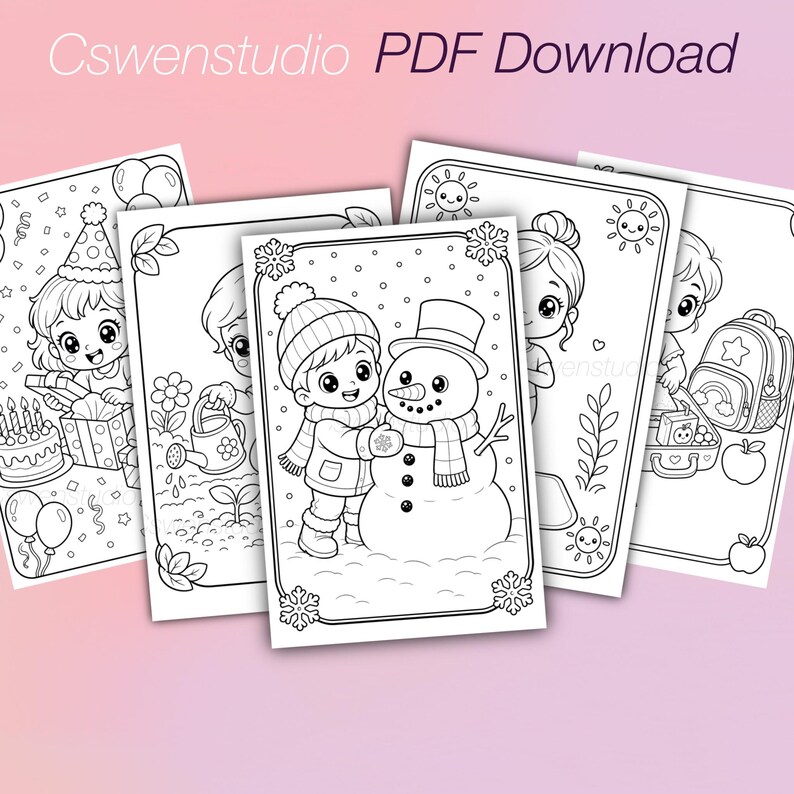 Cute Kids Coloring Book Printable PDF | 10 Pages Kawaii Children's ...