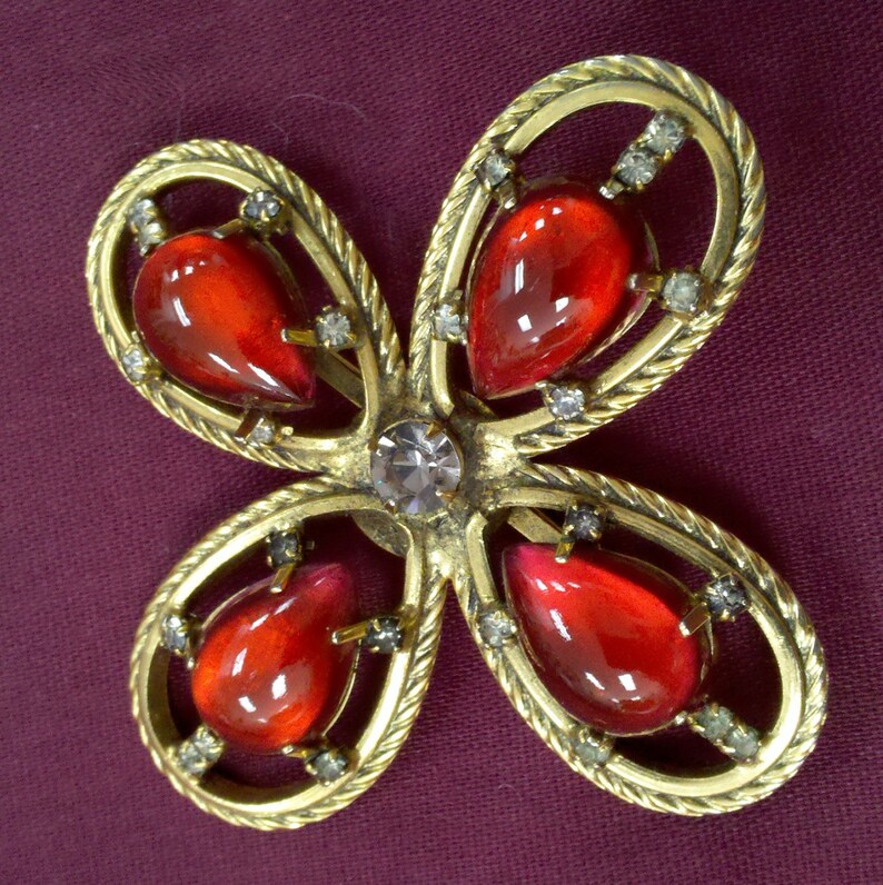 Freirich Brooch Ruby Red Maltese Cross in Poured Glass - Etsy