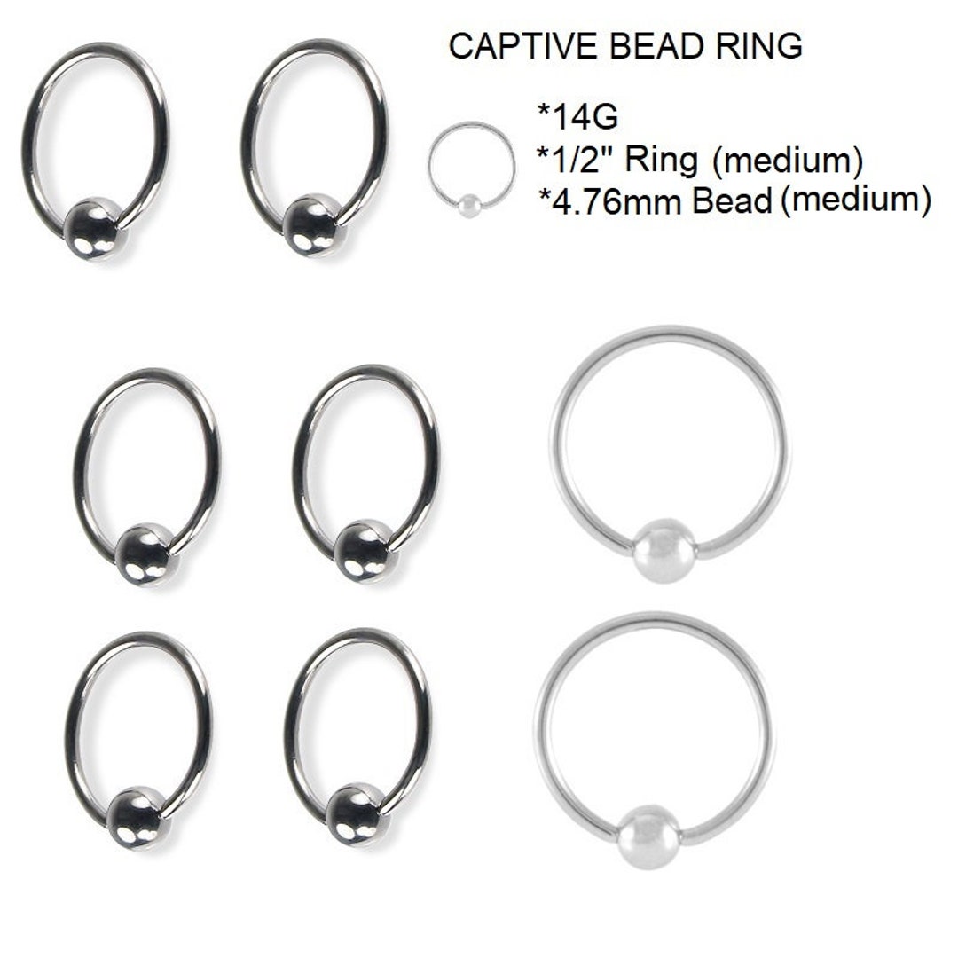 Pair of 14G 1/8" ID Captive Bead Rings With 5/8" OD for Piercings of ...
