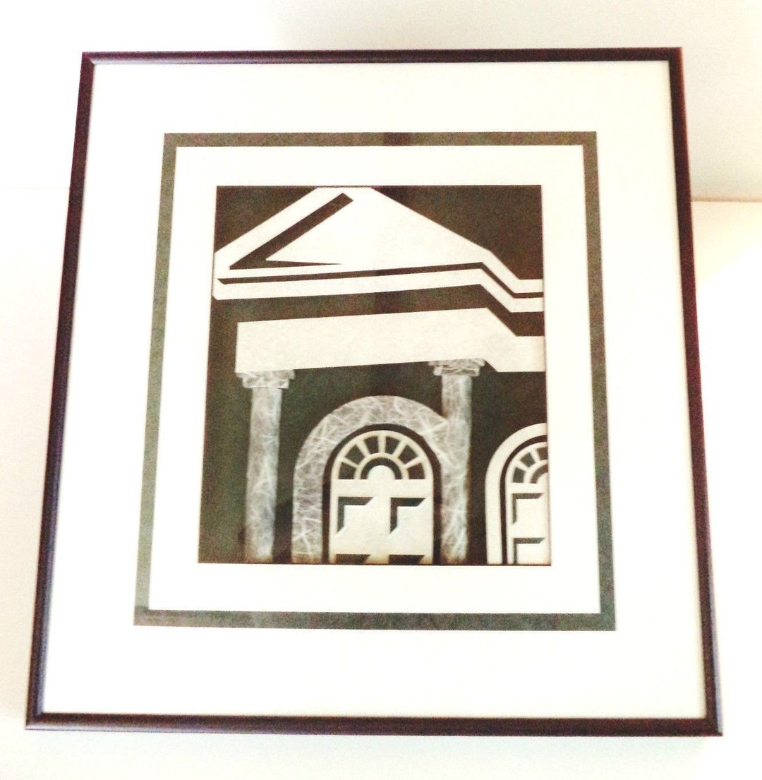 Vintage ART Paper Art Bank Building Art Matted & Framed Ready to Hang ...