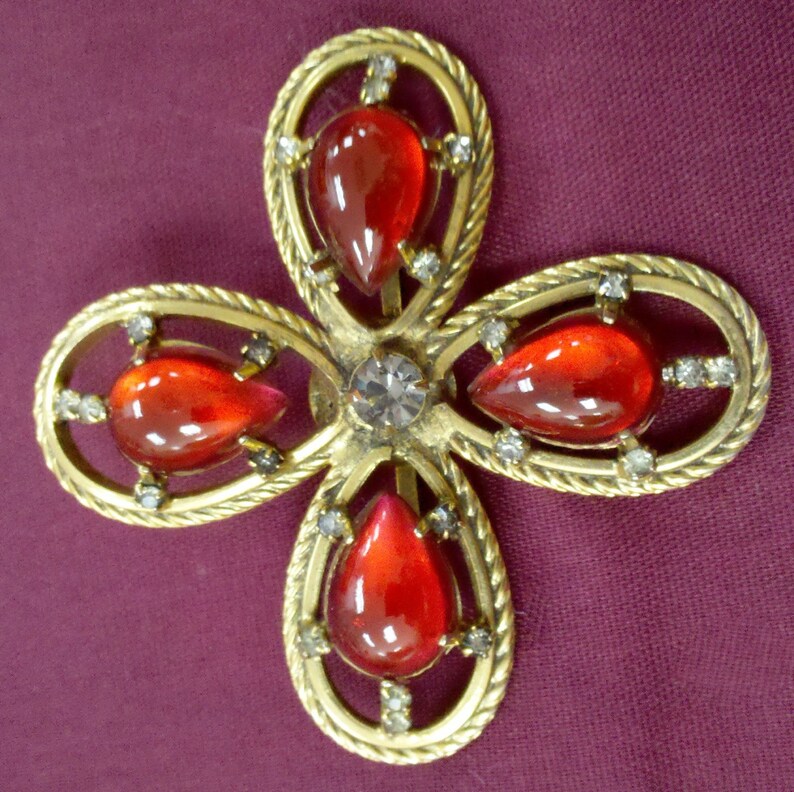 Freirich Brooch Ruby Red Maltese Cross in Poured Glass - Etsy
