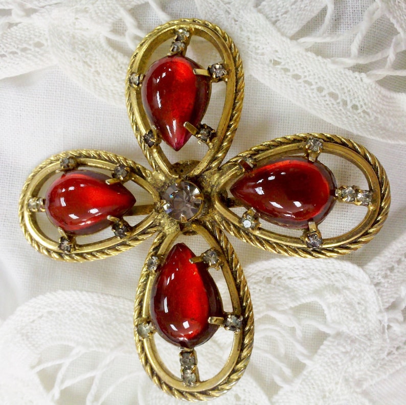 Freirich Brooch Ruby Red Maltese Cross in Poured Glass - Etsy