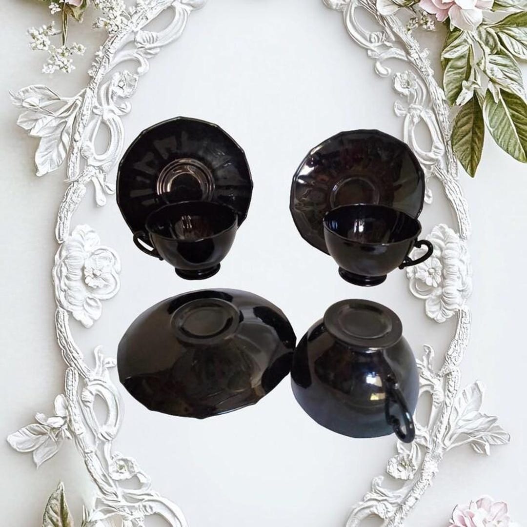 Vintage Black Amethyst Glass Hostess Set | Art Deco Gothic Glam - Etsy