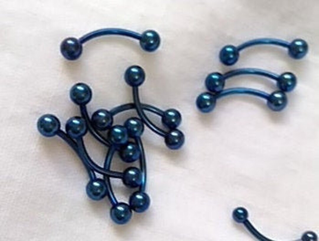 16G Brow Barbell Midnight Blue, Silvery Blue, Titanium Coated Brow Ears ...