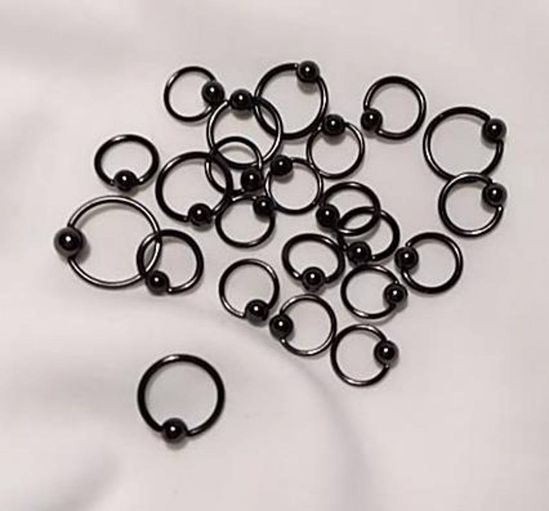 18G Black Captive Rings Very Small Diameter Captive Beads to 1/2 Inch With Very Small Captive ...