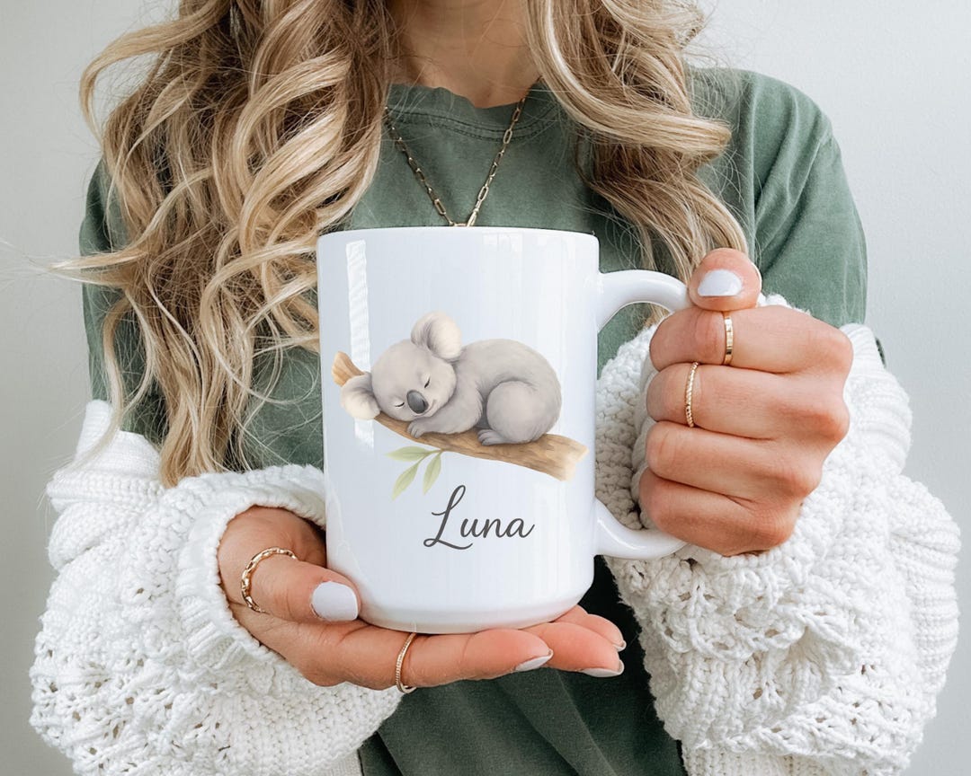 Personalized Koala Name Mug, Custom Animal Coffee Cup, Nature Wildlife ...
