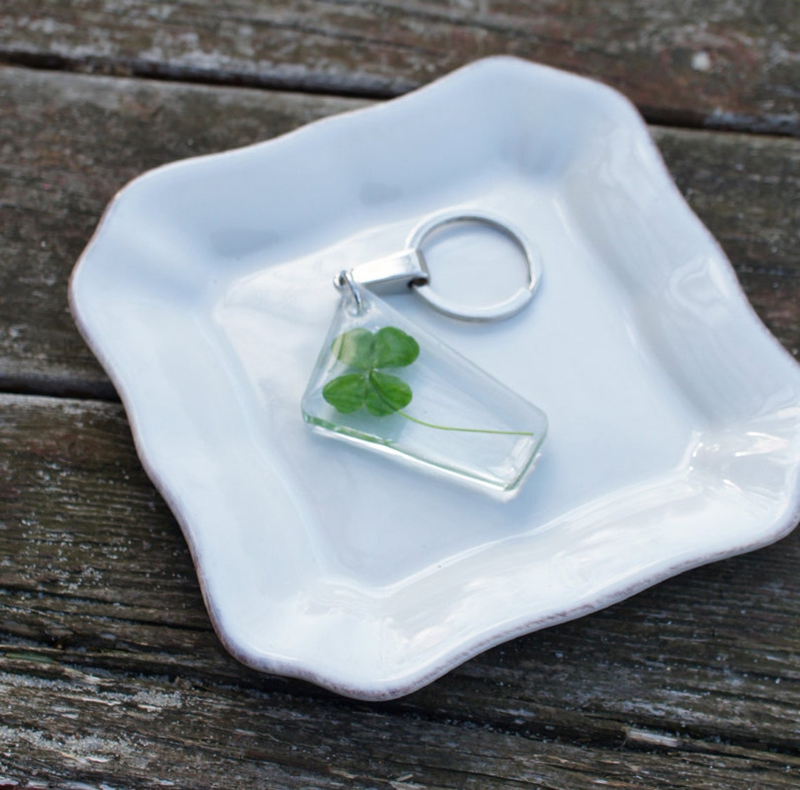 Four Leaf Clover Clear Resin Keychain/ Key Holder/ Charm - Real ...