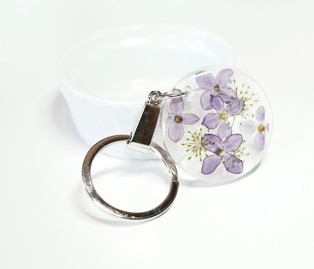 Lilac Flower Big Circle Clear Resin Key Chain/ Key Holder/ Charm ...