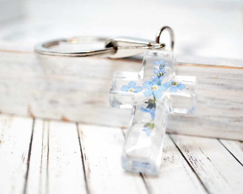 Forget-me-not Flower L Cross Key Chain L Botanical Key Holder - Etsy