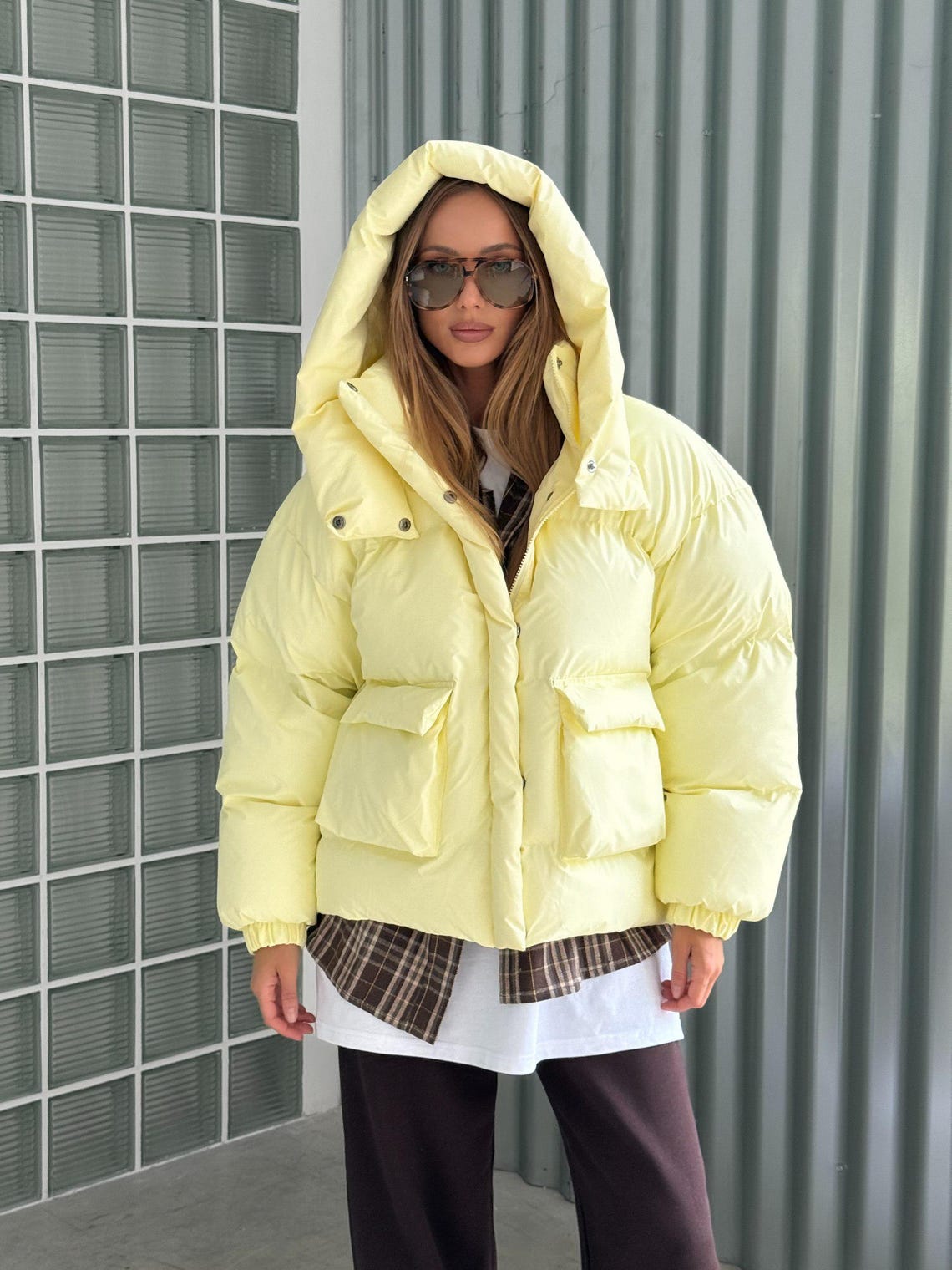 Yellow Short Puffer Jacket – Glossy Cropped Winter Coat With Removable ...