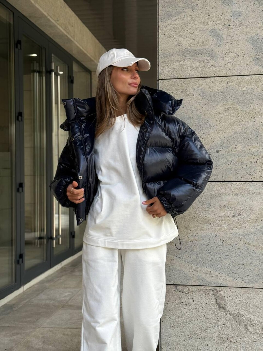 Navy Blue Cropped Puffer Jacket, Winter Eco Down Coat, Stylish Gift for ...