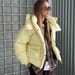 Yellow Short Puffer Jacket – Glossy Cropped Winter Coat With Removable ...