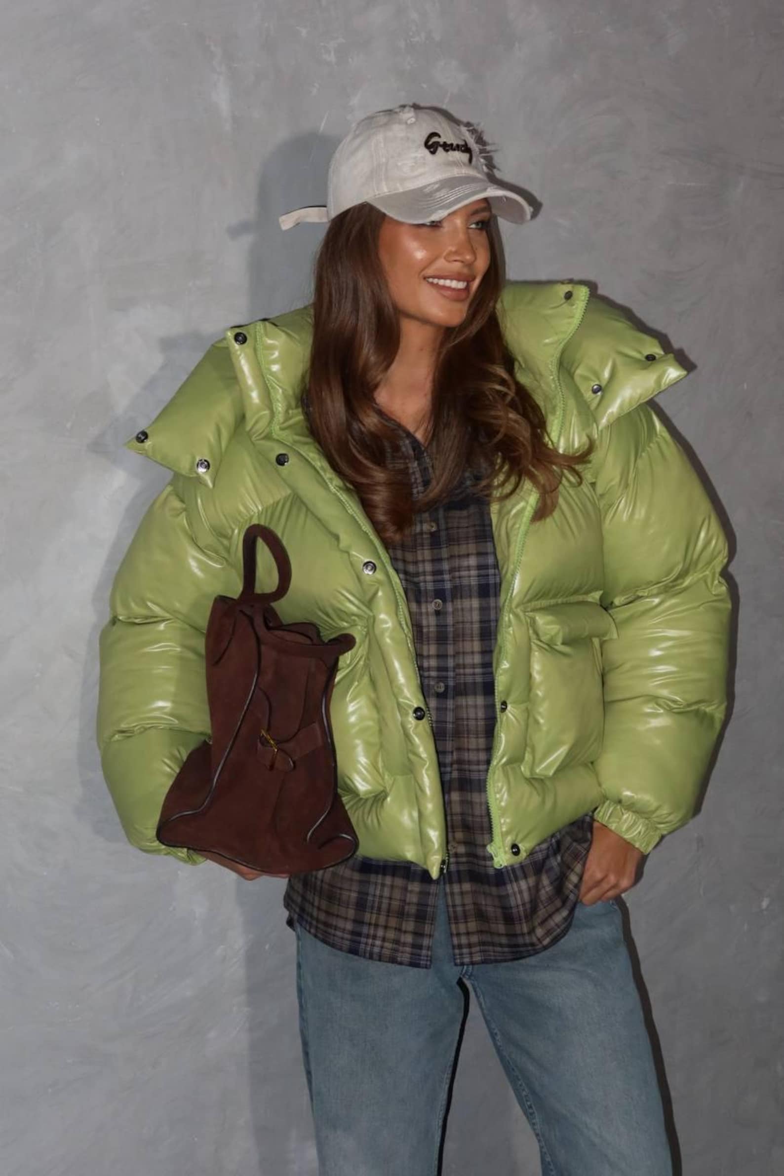 Light Green Glossy Short Puffer Jacket – Winter Cropped Coat With ...
