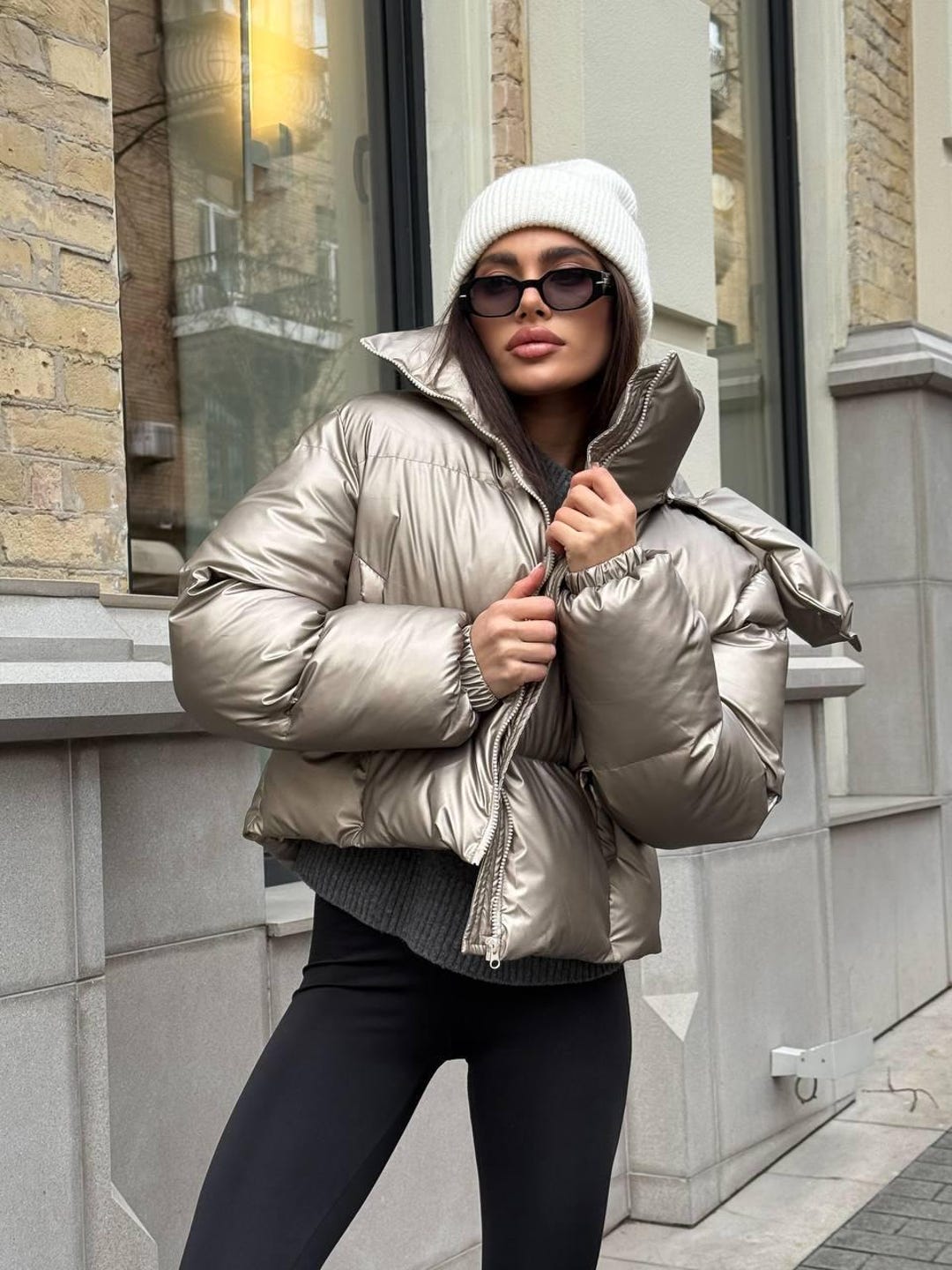 Champagne Puffer Jacket / Metallic Gold Puffer Coat / Warm Eco Down ...