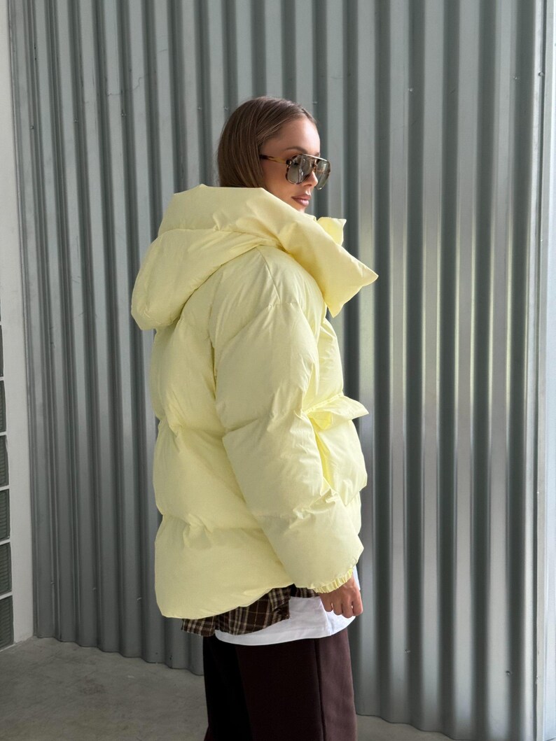 Yellow Short Puffer Jacket – Glossy Cropped Winter Coat With Removable ...