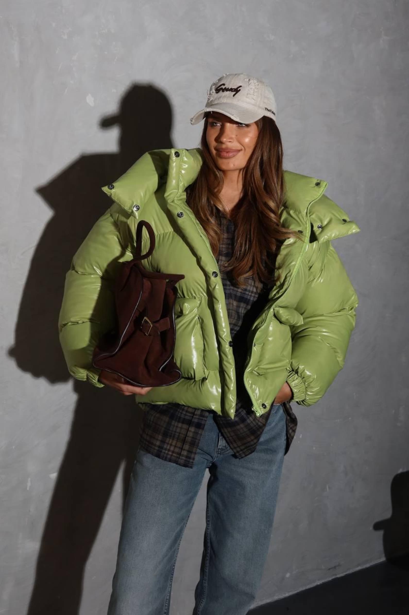 Light Green Glossy Short Puffer Jacket – Winter Cropped Coat With ...