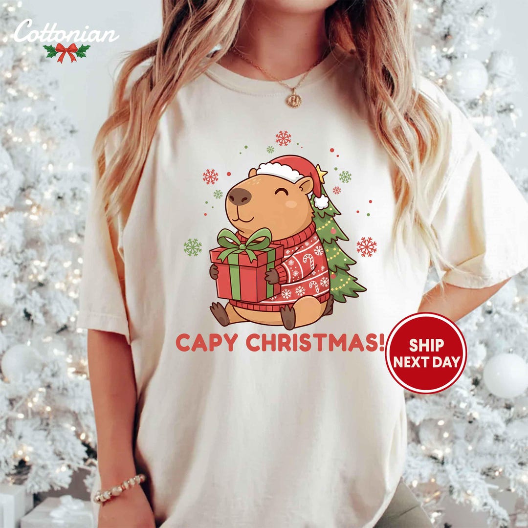 Cute Capybara Christmas Shirt, Santa Capy Holiday Graphic Tee, Funny ...