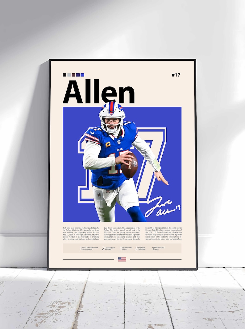 Josh Allen Poster, Buffalo Bills Poster, NFL Poster, Sports Poster, NFL ...