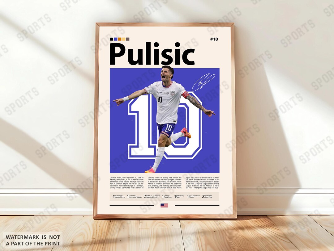 Christian Pulisic Poster, USMNT Poster, Soccer Gifts, Sports Poster ...