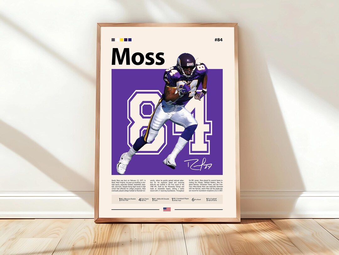 Randy Moss Poster, Minnesota Vikings Print, NFL Poster, Sports Poster ...