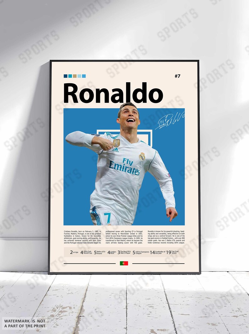 Cristiano Ronaldo Poster, Soccer Gifts, Sports Poster, Football Poster ...