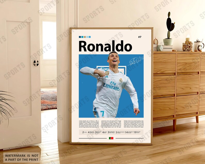 Cristiano Ronaldo Poster, Soccer Gifts, Sports Poster, Football Poster ...