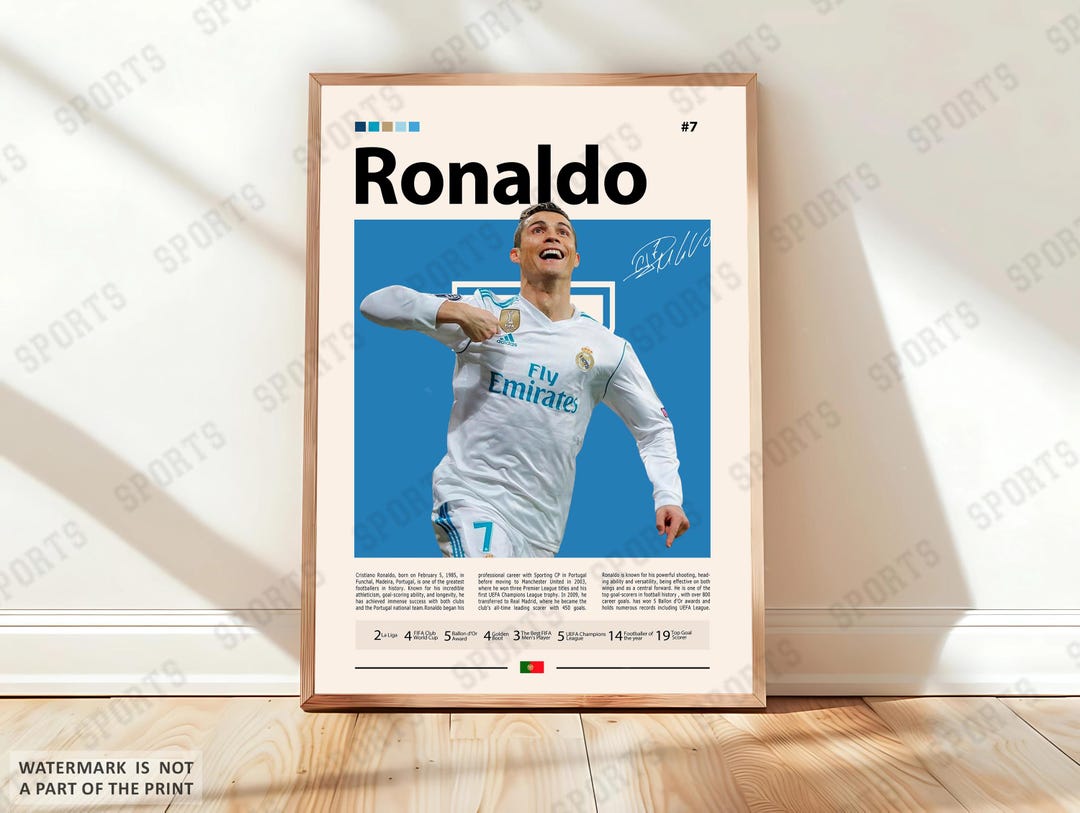 Cristiano Ronaldo Poster, Soccer Gifts, Sports Poster, Football Poster ...