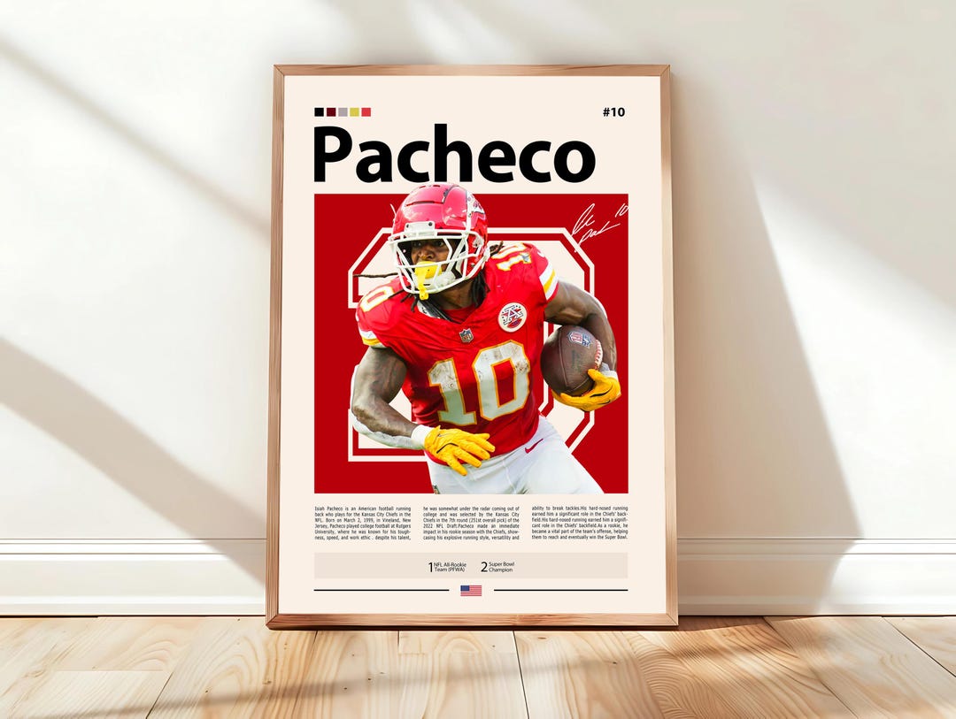 Isiah Pacheco Poster, Kansas City Chiefs Print, NFL Poster, Sports ...