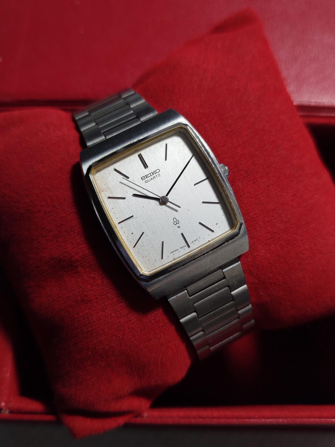 Vintage Seiko Quartz Tank Silver Patina Dial 30MM 7830 5150 SEPT 1979 ...