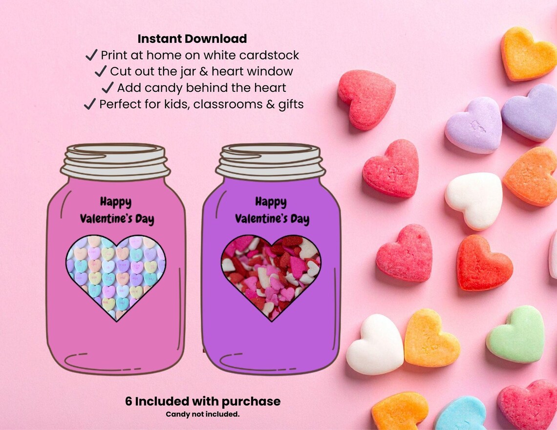 Valentine’s Jar Printable | Candy Jar Valentine Tag | Kids Classroom ...