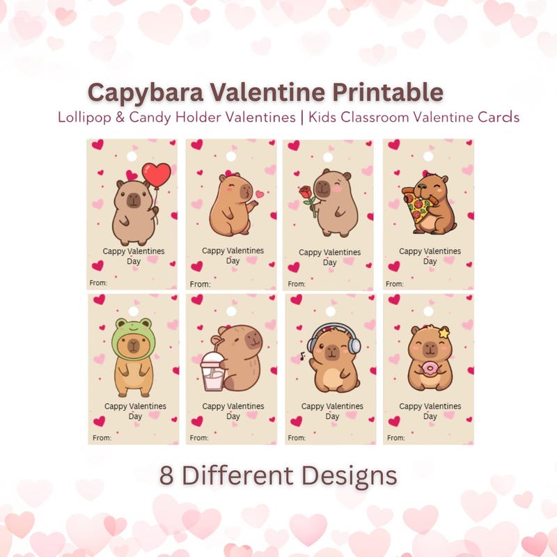 Capybara Valentine Cards Printable - Etsy