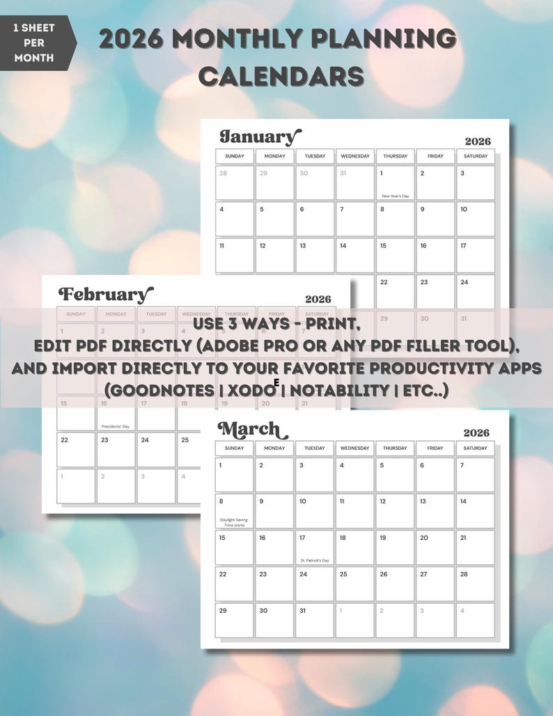 2026 Calendar Planner Bundle - Printable Digital Download, Letter Size ...