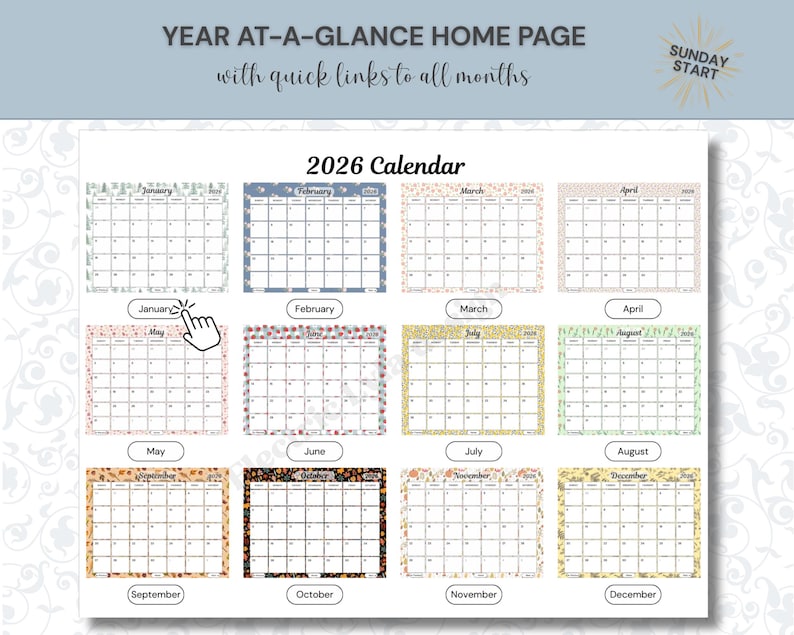Fillable Clickable 2026 Digital Calendar | Monthly Planner PDF ...
