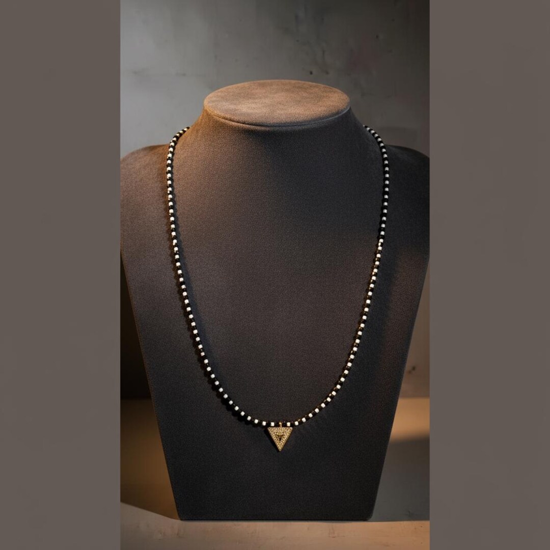 Lunar Edge Necklace – Moonstone & Black Spinel With Matte Gold Triangle ...