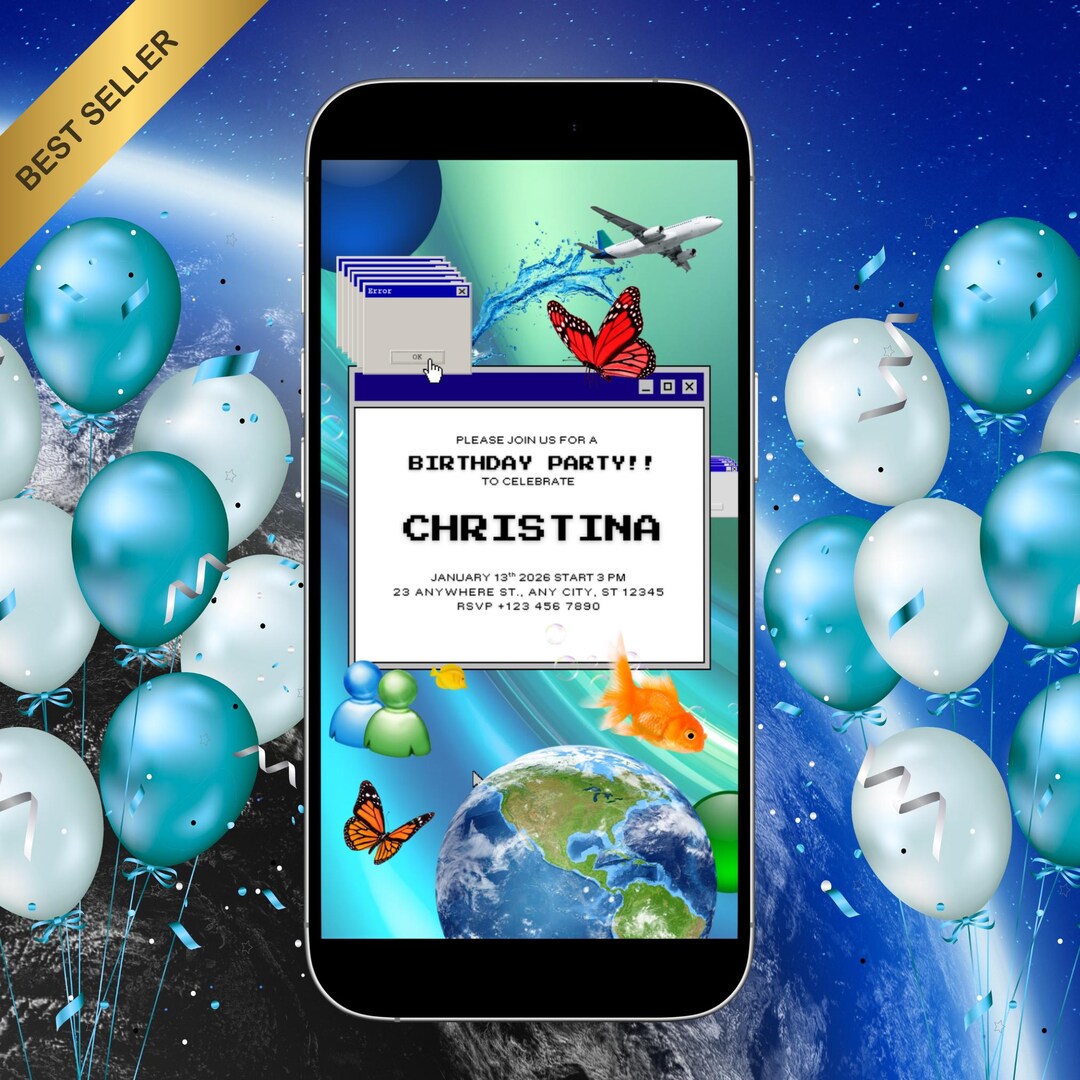 Y2K Birthday Party Invite | Frutiger Aero Template (digital Download ...