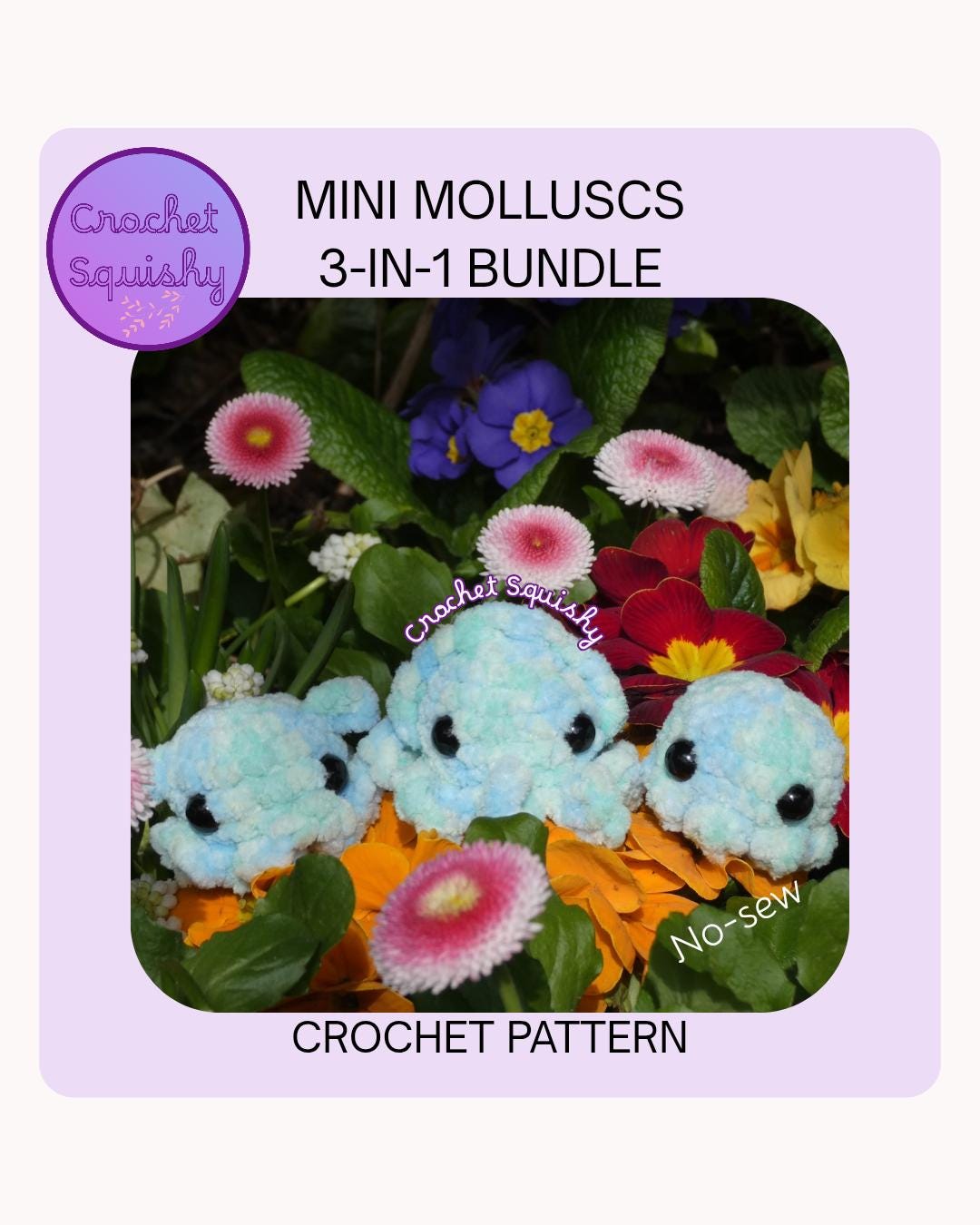 No Sew Mini Molluscs Crochet Pattern Bundle - Octopus, Squid, and Dumbo ...