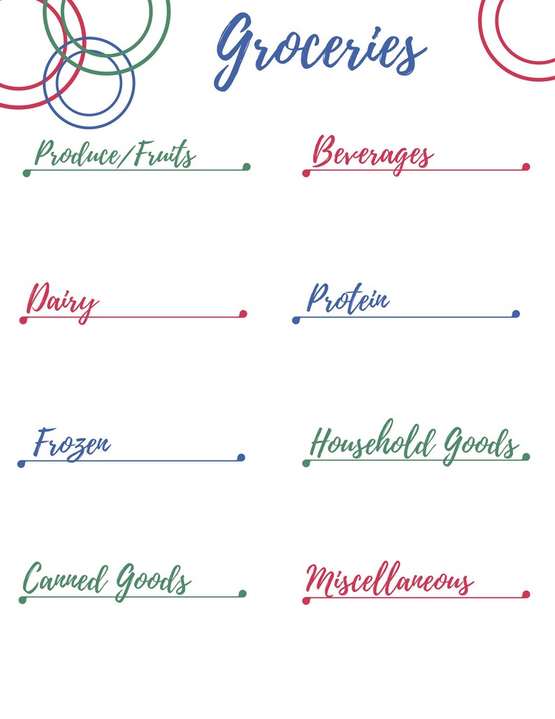 Printable Meal Planning and Grocery List - Circles (digital Download ...