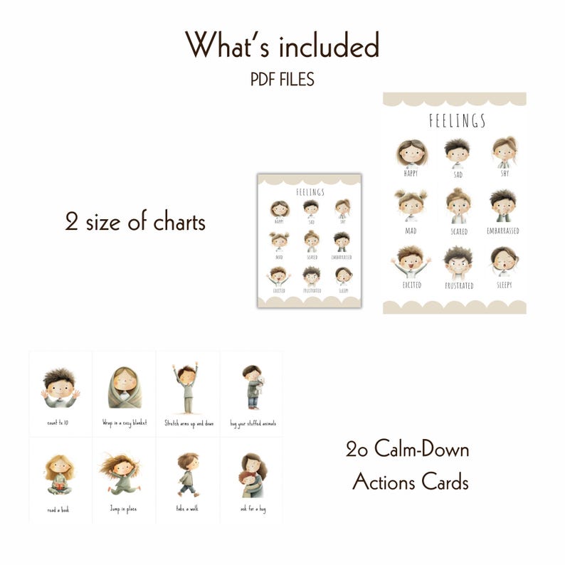 Feelings Chart + Calm Down Cards for Kids | Emotions Poster | SEL ...