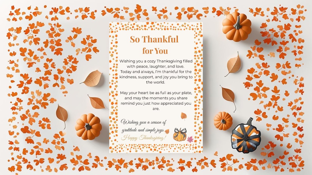 Thanksgiving Card Printable | "so Thankful for You" (digital PDF) - Etsy