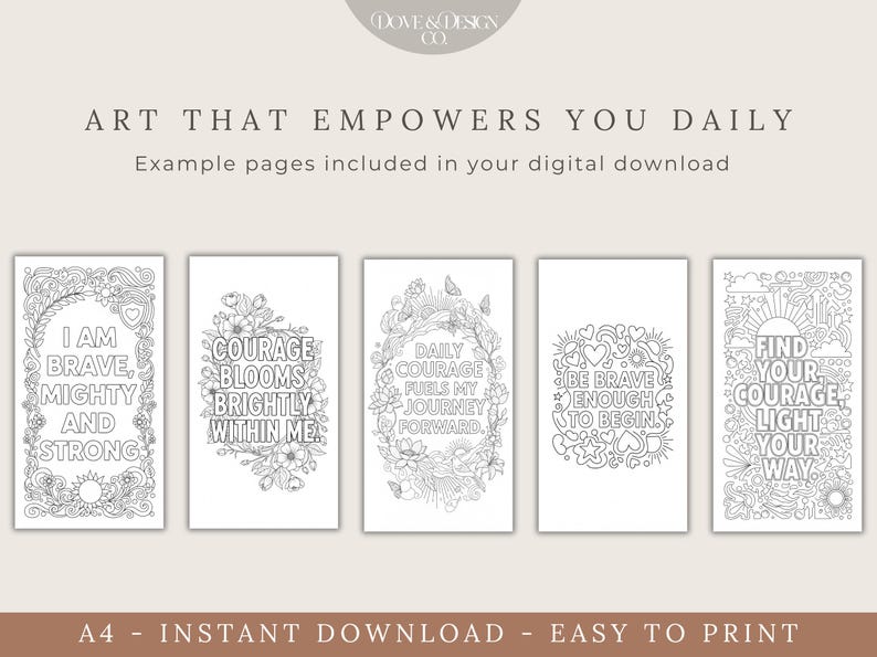 Adult Colouring Book: Courage Quotes for Stress Relief (digital ...