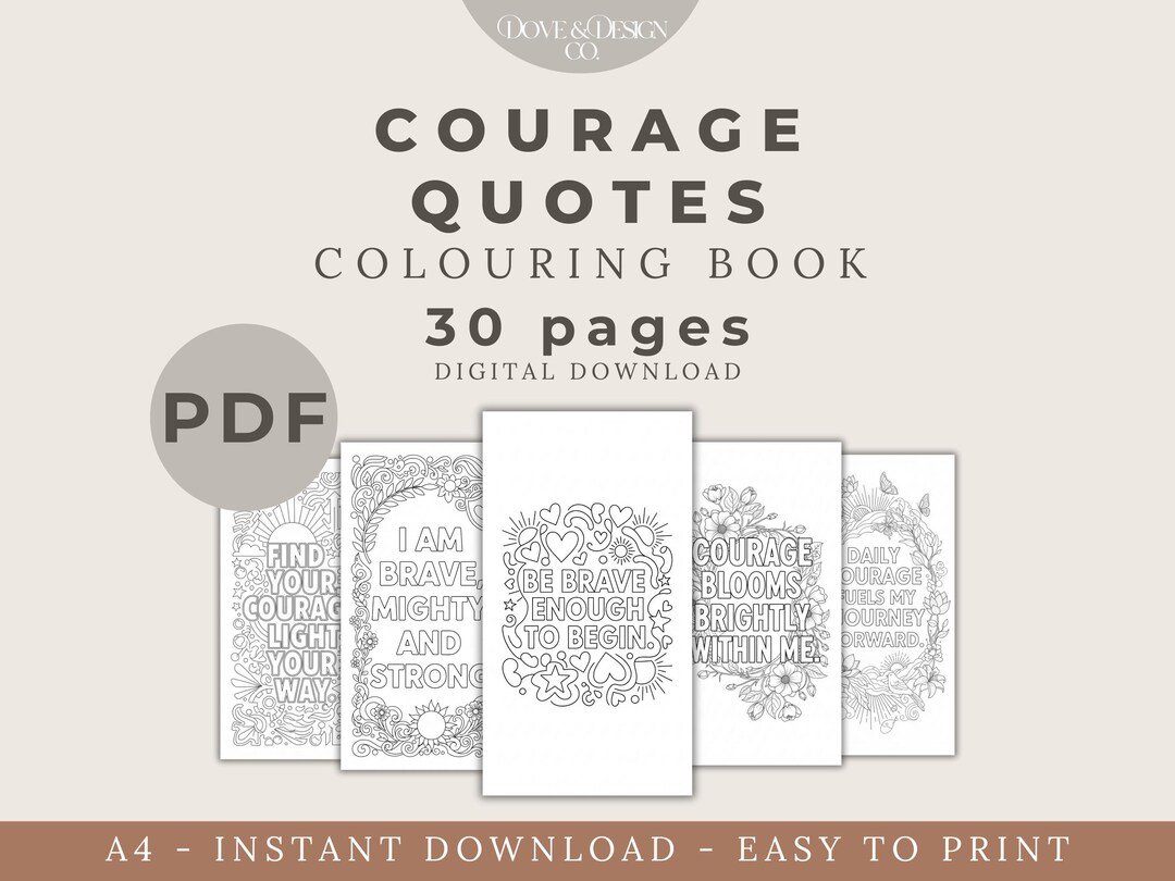 Adult Colouring Book: Courage Quotes for Stress Relief (digital ...