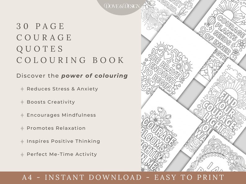 Adult Colouring Book: Courage Quotes for Stress Relief (digital ...