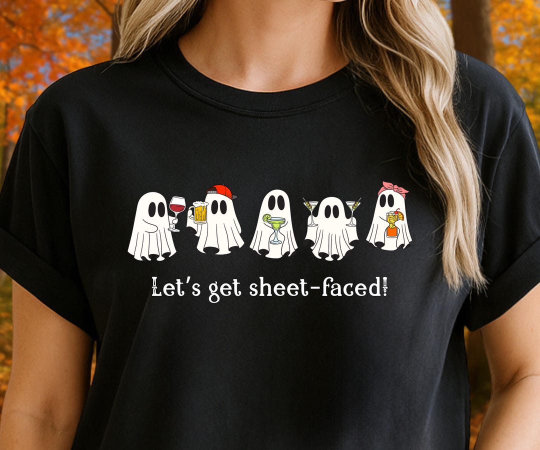 Ghost Sheet Faced Drinking T-shirt, Witchy Funny Unisex Halloween Tee ...