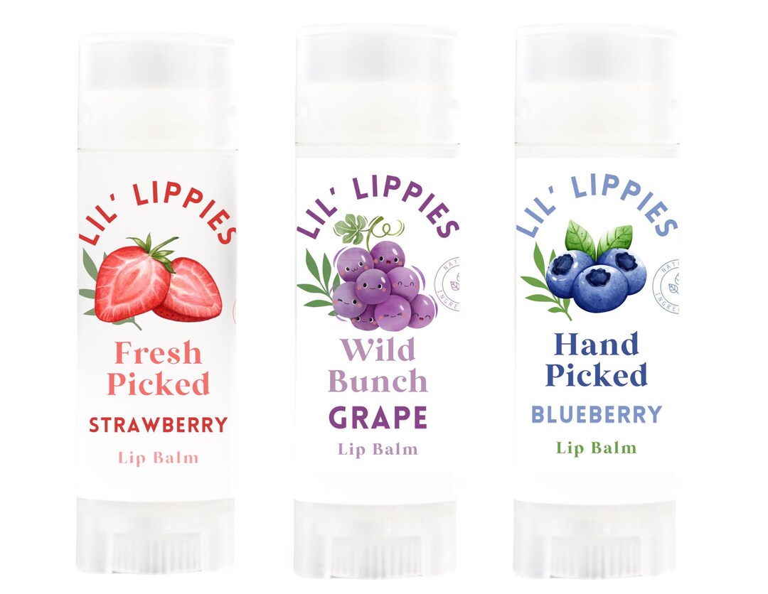 Gifts for Kids Set of 3 Lip Balms - the Fruity Ones - Strawberry, Grape ...