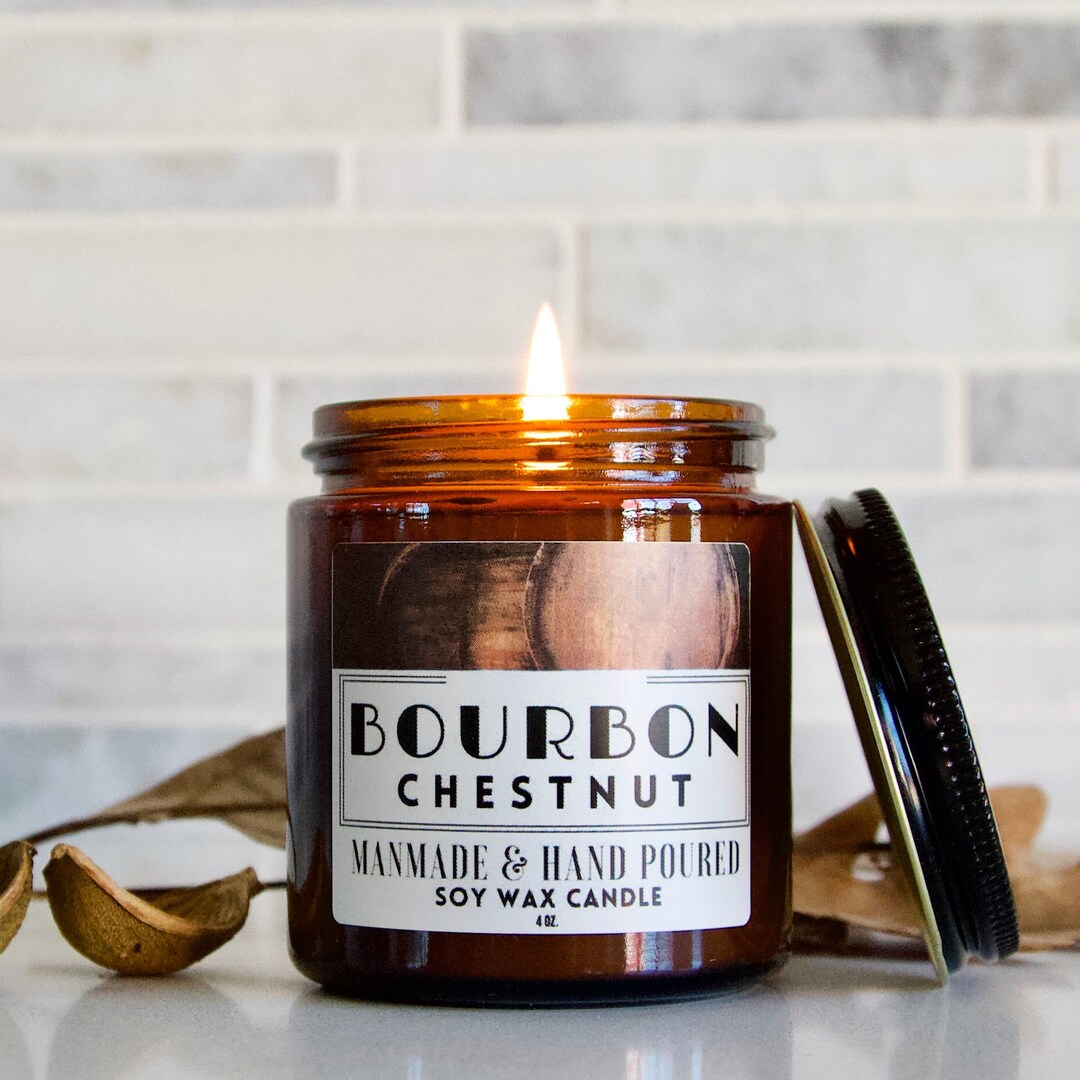 Bourbon Candle - 4oz Amber Glass Jar, Dad Gift, Gifts for Beer and Wine ...