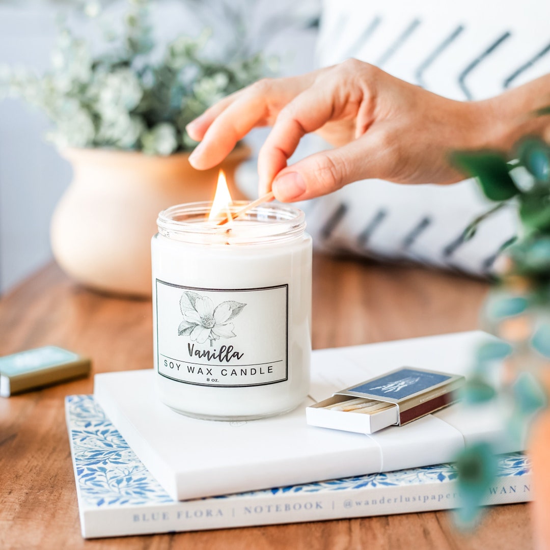 Vanilla Candle 8oz - Natural Soy Wax Candle, Hand Poured, Aromatherapy ...