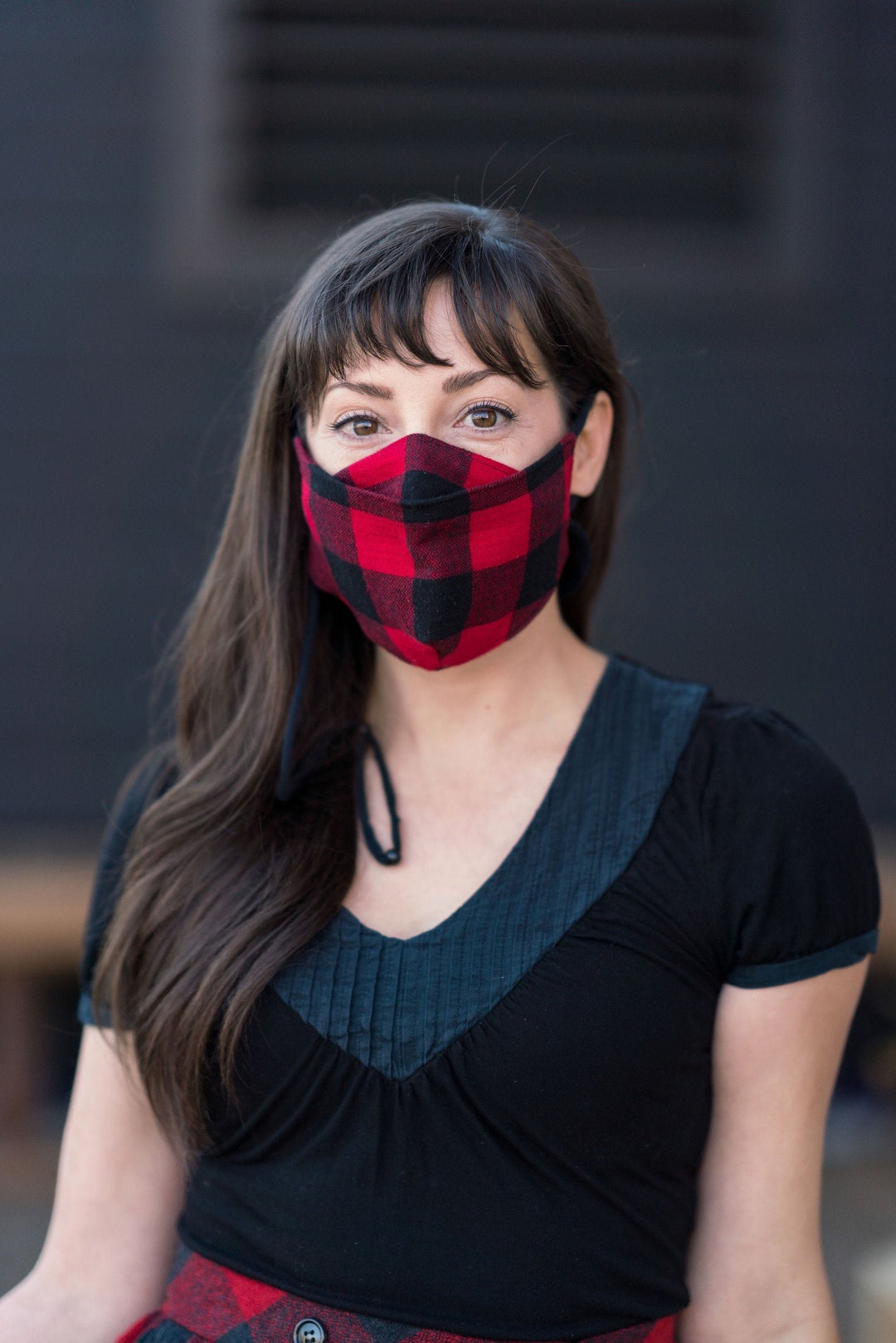 Cozy Flannel Face Masks - Tartan Plaid Christmas Face Mask, Black and ...