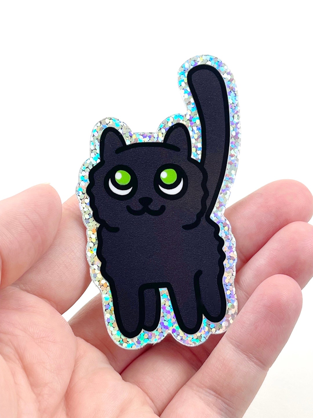 Glitter Holo Cute Black Kitty Cat Sticker - Etsy