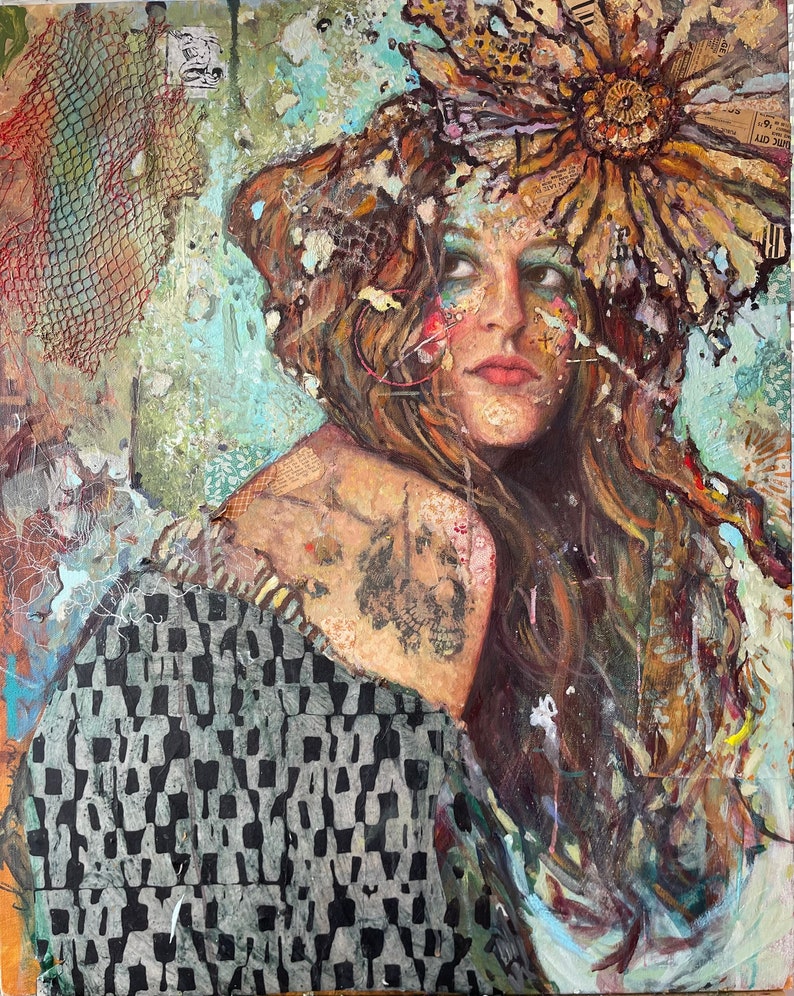 Contemporary Collaged Portrait m in Flow 16x20 Signed Archival Fine Art ...